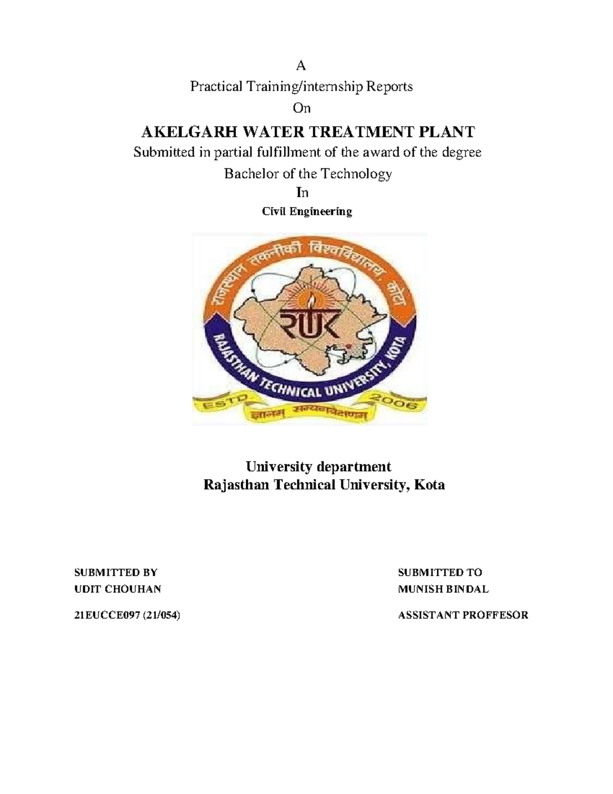 UDIT Report - rdgfhcjvvv - A Practical Training/internship Reports On ...