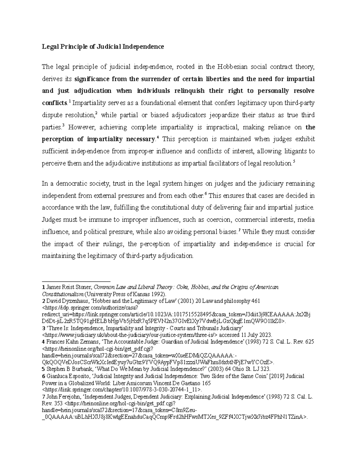 Legal Principle of Judicial Independence - 1 Impartiality serves as a ...