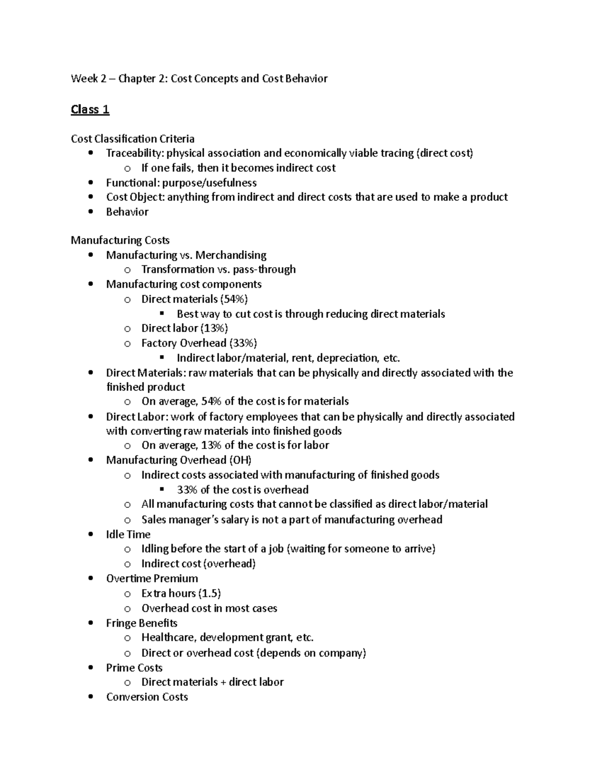 Week 2 - Chapter 2 - Week 2 – Chapter 2: Cost Concepts and Cost ...