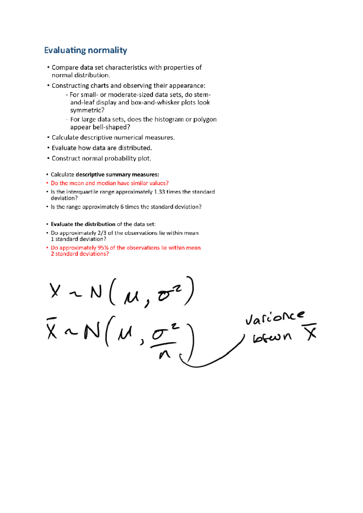 Normal distribution notes - ECON1030 - Evaluating normality - Studocu