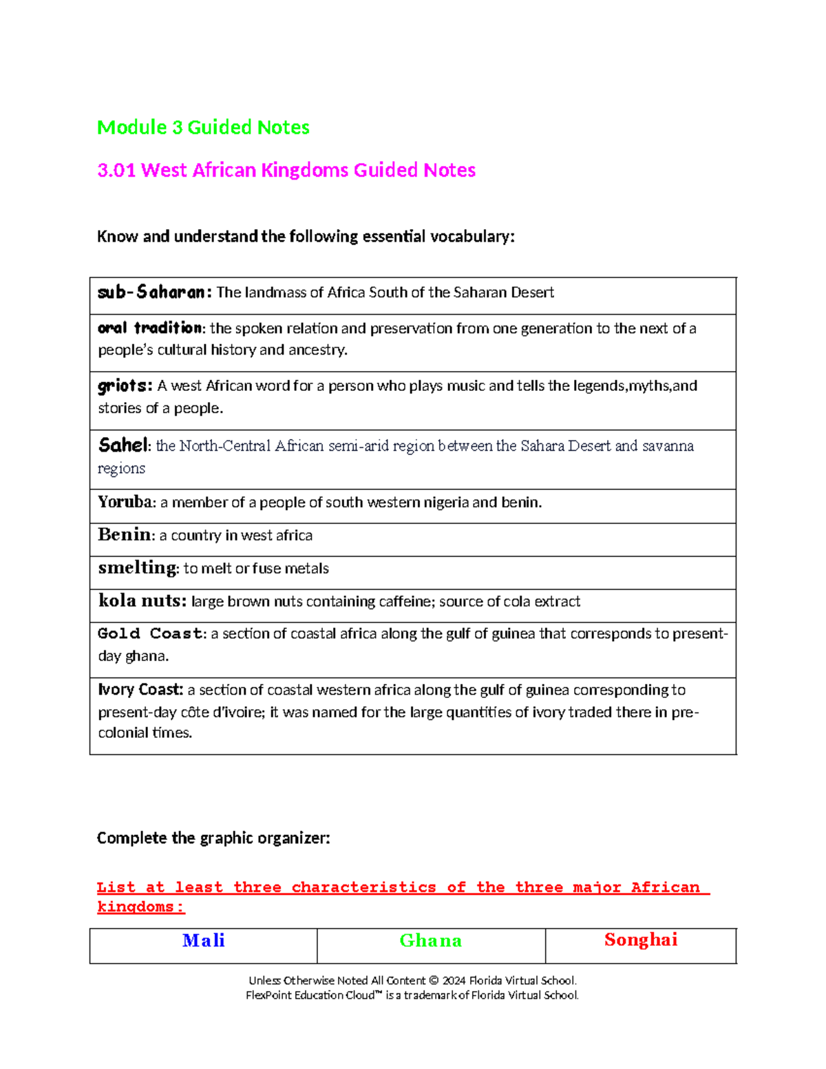 World history mod 3 notes - Module 3 Guided Notes 3 West African ...