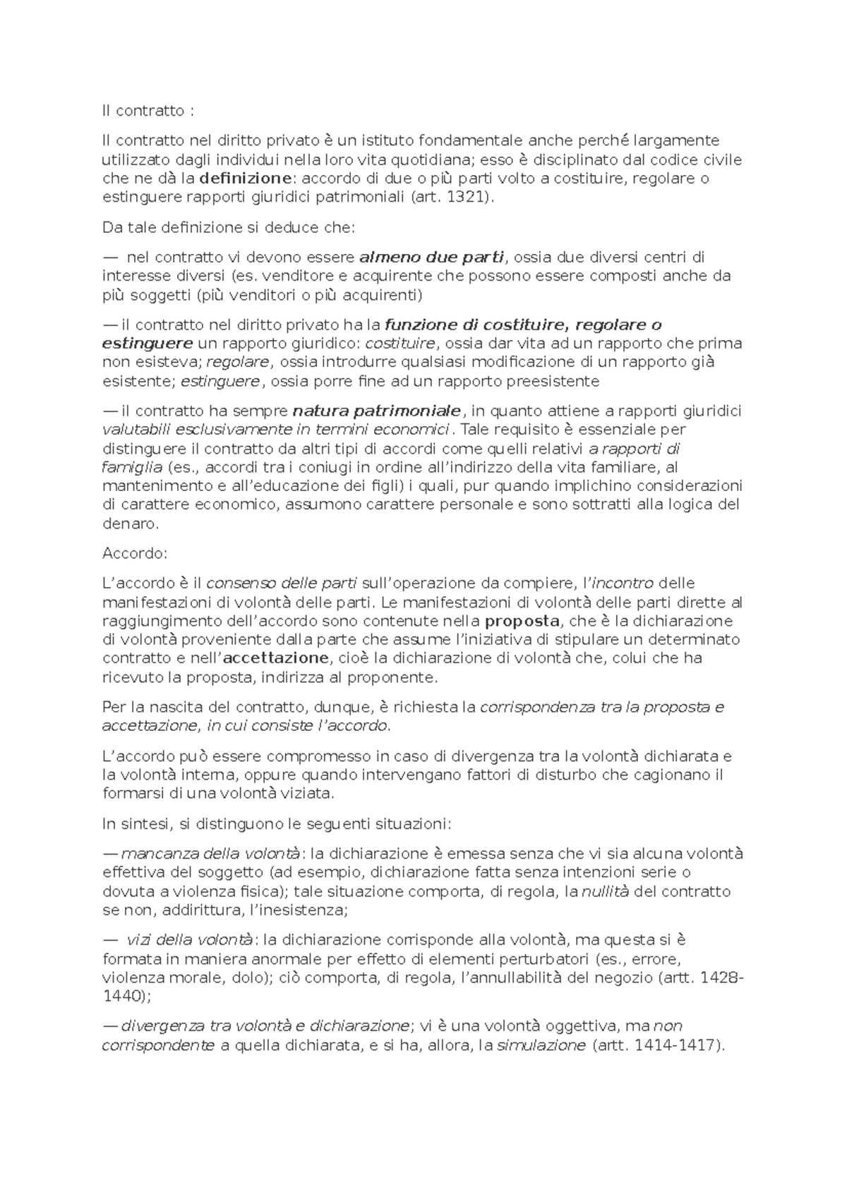 Il contratto nel diritto privato, elementi essenziali ed accidentali ...