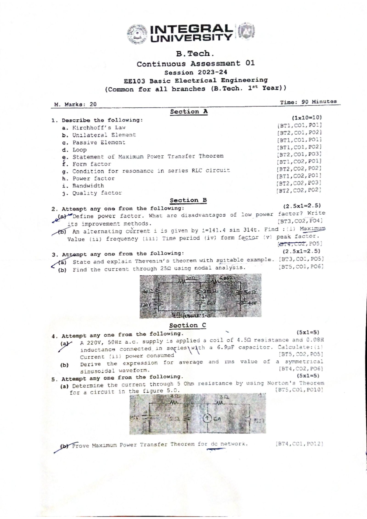 CA1, CA2 And End Sem 2023 Batch - INTEGRAL UNIVERSITY B. Tech ...