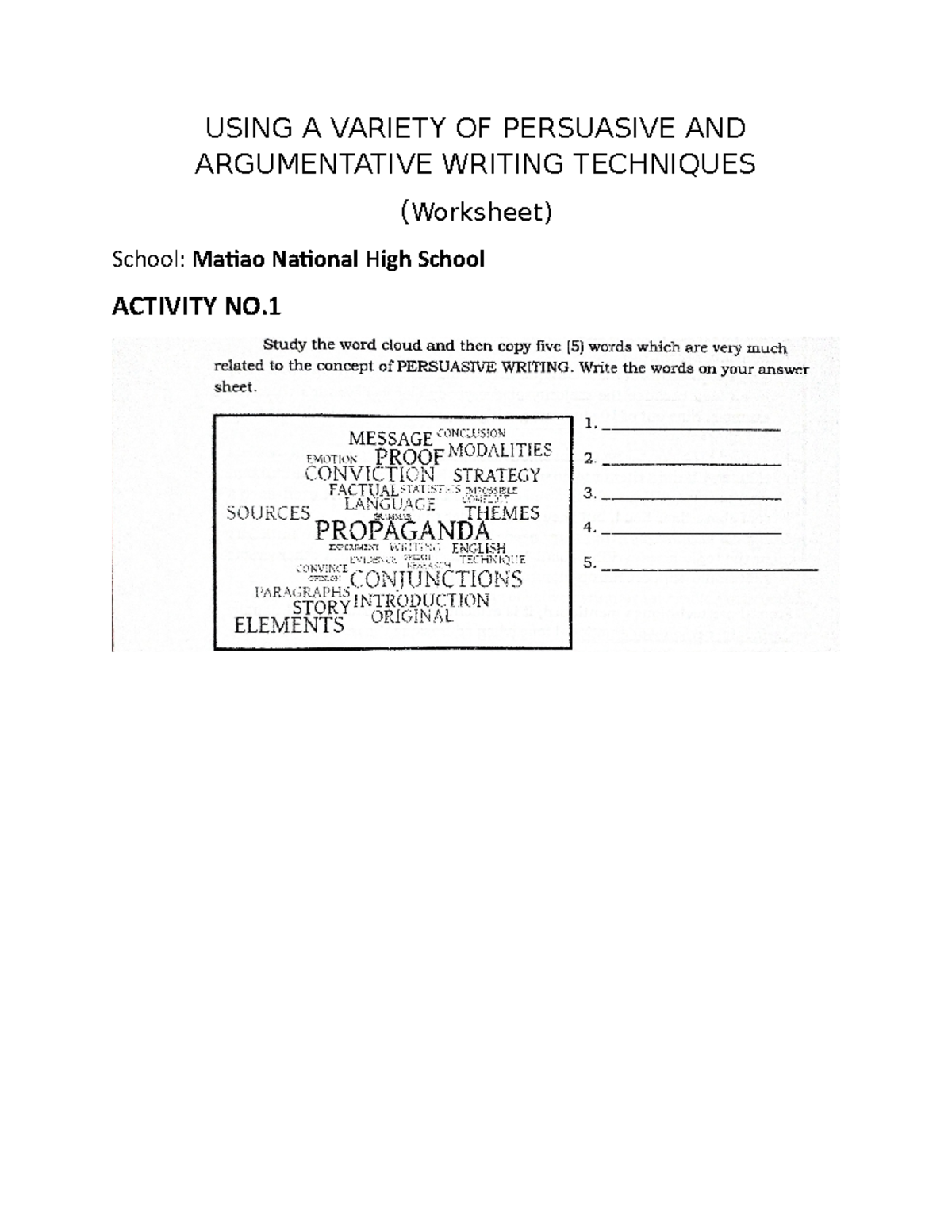 Using A Variety OF Persuasive AND Argumentative Writing Techniques ...