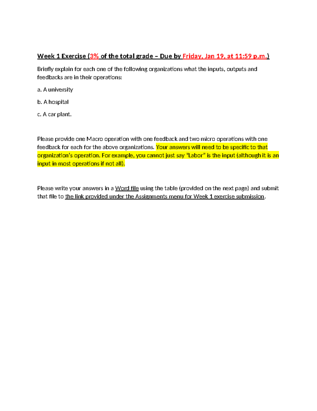 HST400 Week 1 Exercise - whats the 1 assignment about. - Week 1 Exercise (3% of the total grade ...