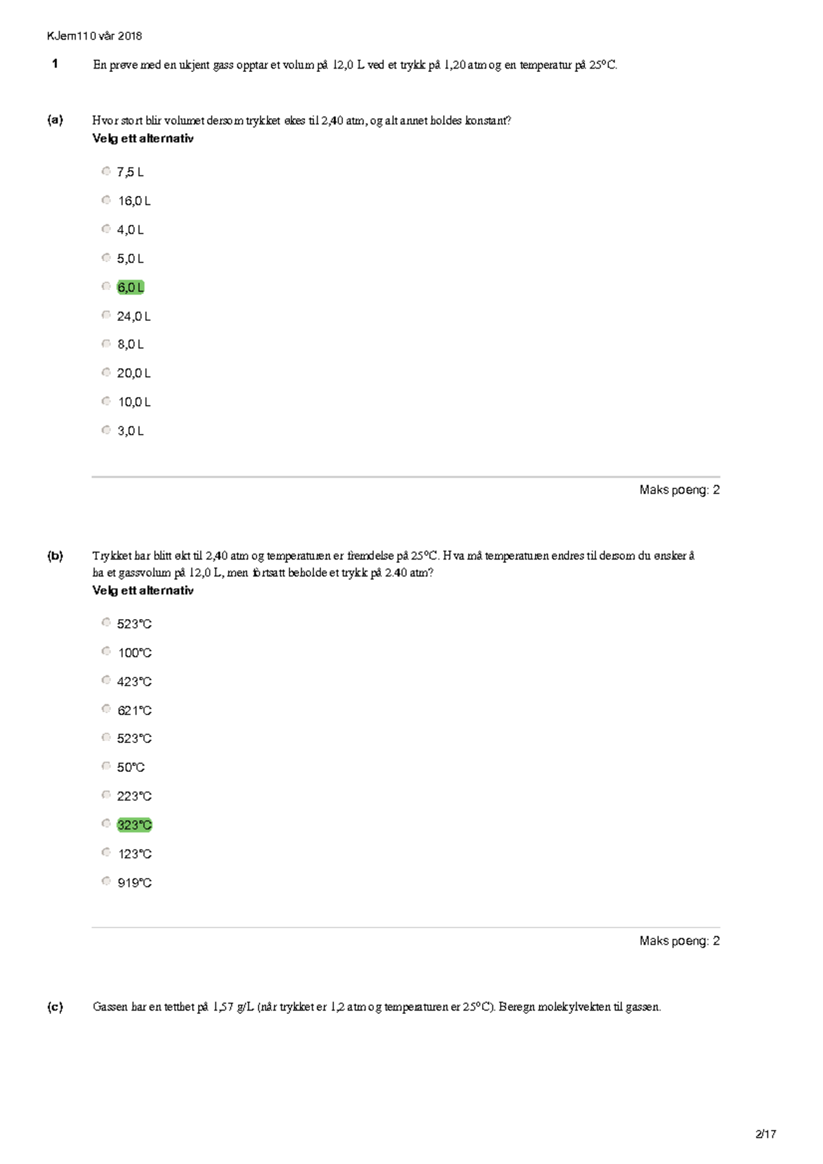 KJEM110 Eksamen V18 - KJEM110 - UiB - Studocu