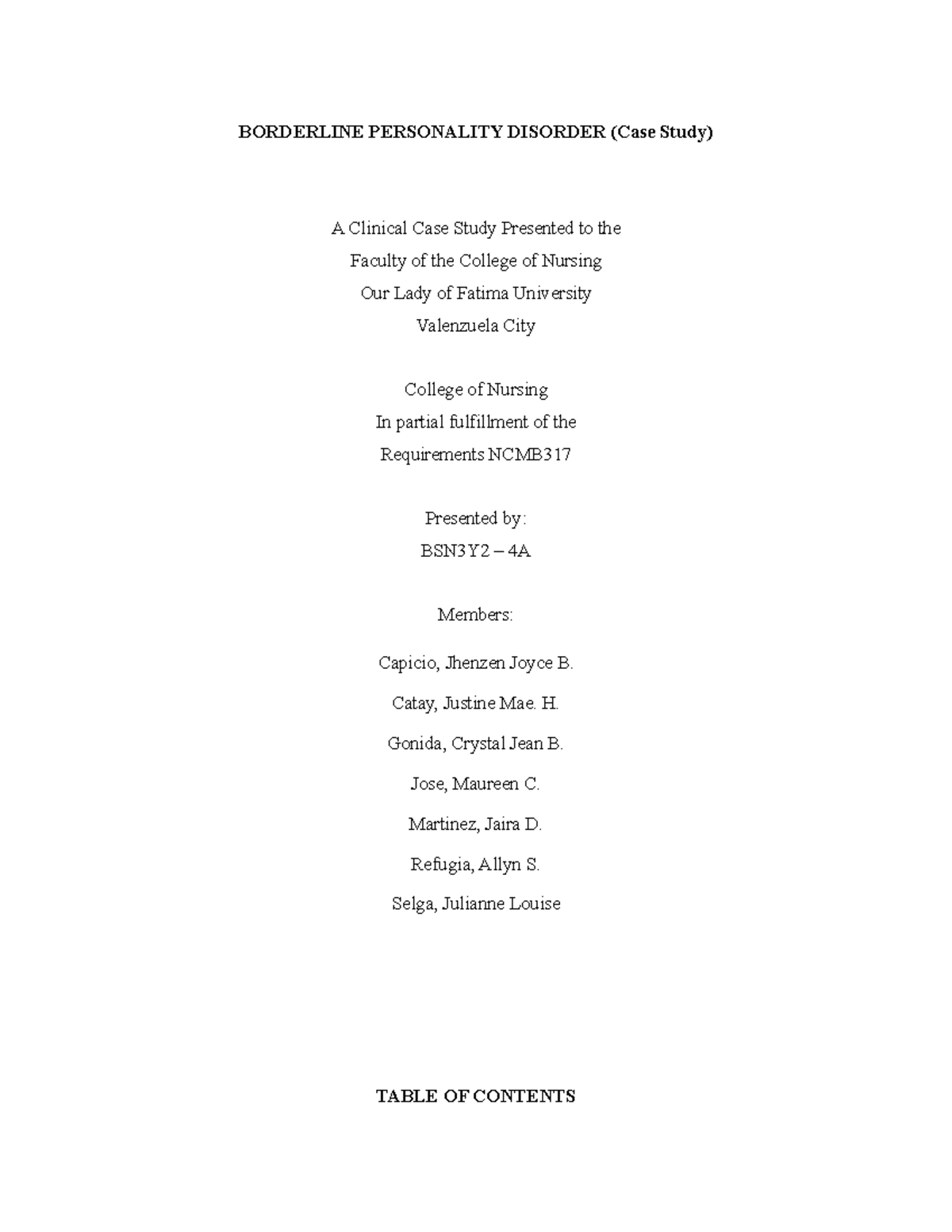 Borderline - PSYCHIATRIC NOTES - BORDERLINE PERSONALITY DISORDER (Case ...