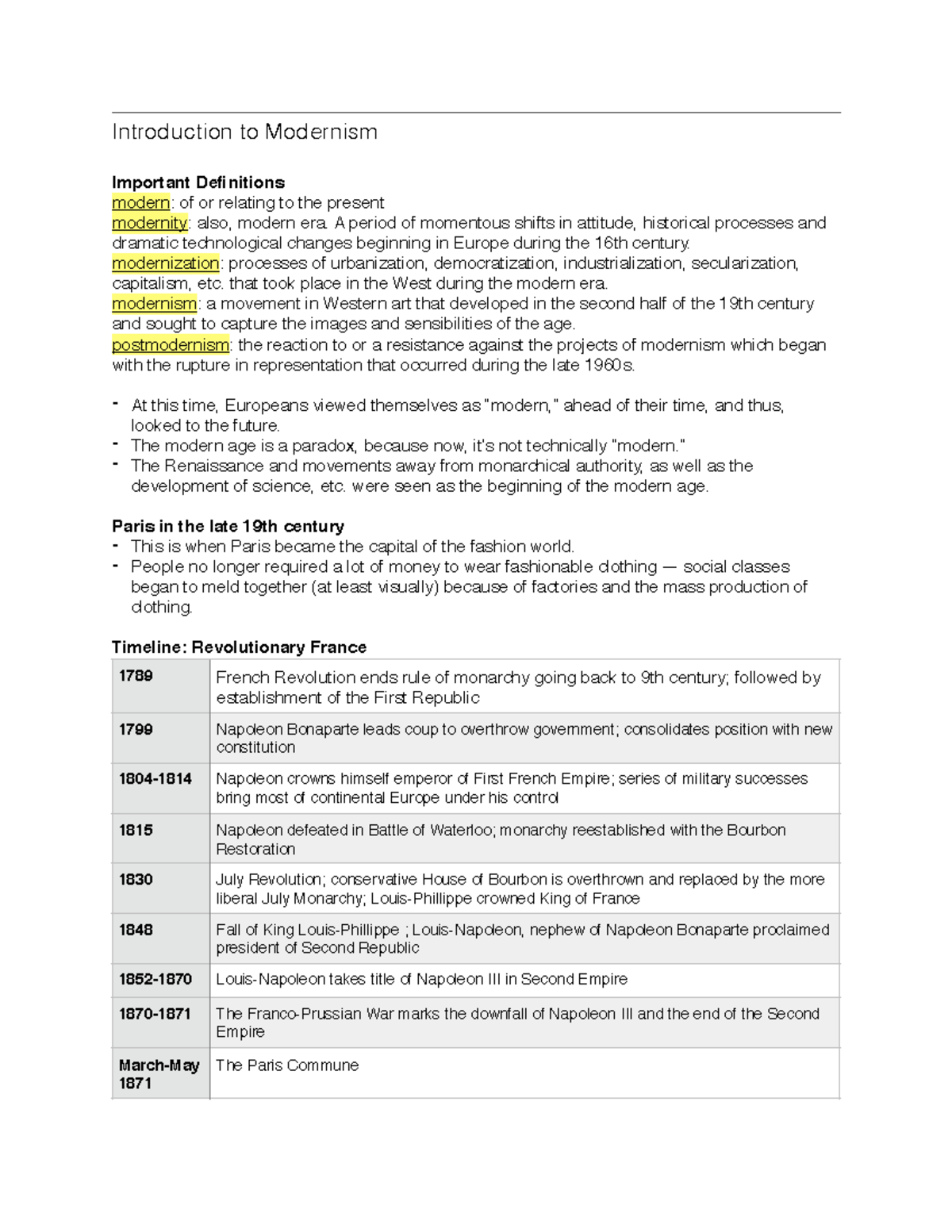 Introduction to Modernism - Introduction to Modernism Important ...