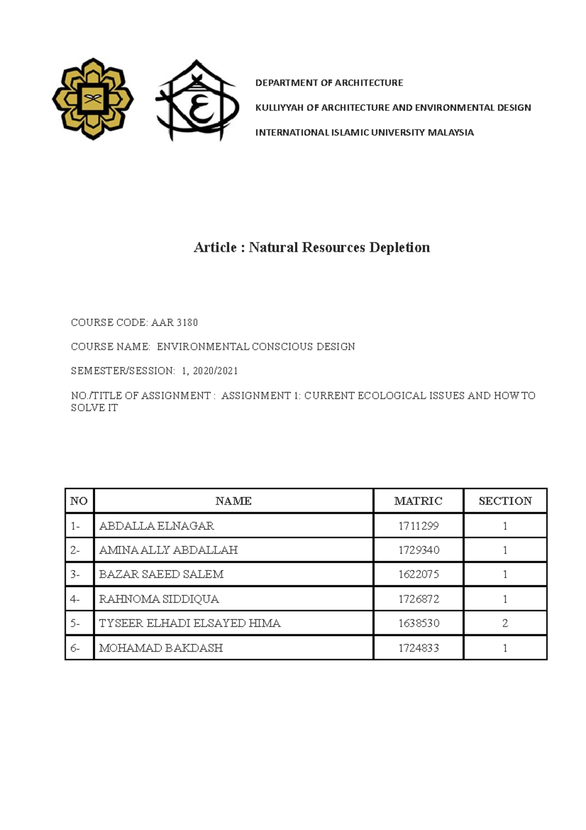 ECD Article - Natural Resources Depletion - DEPARTMENT OF ARCHITECTURE ...