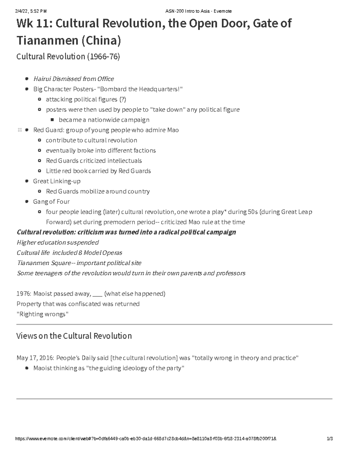 ASN-200 Intro to Asia - Cultural Revolution, the Open Door, Gate of ...