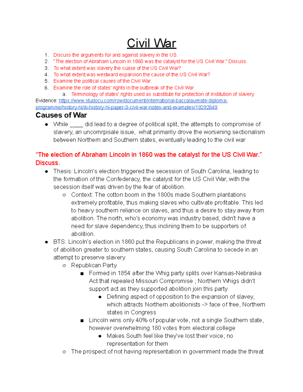 Paper 3 Civil War - Civil War Discuss the arguments for and against ...