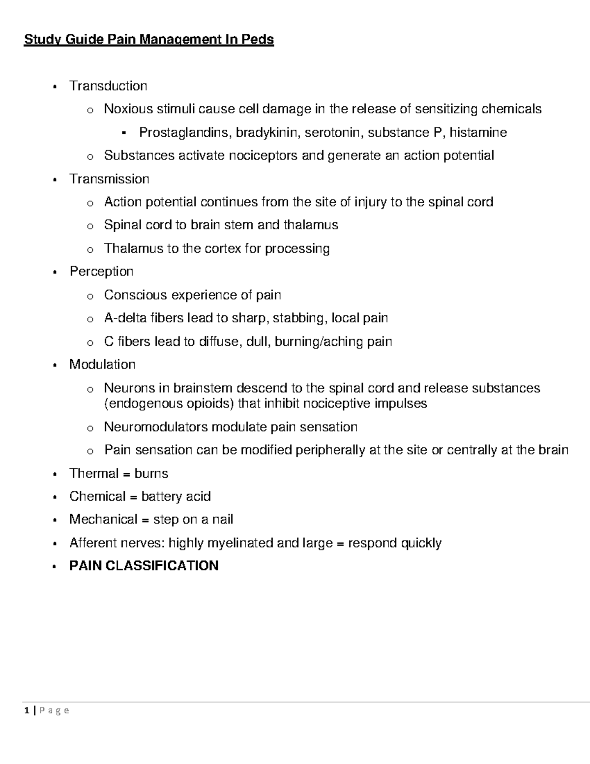Study Guide Pain Management In Peds - Studocu