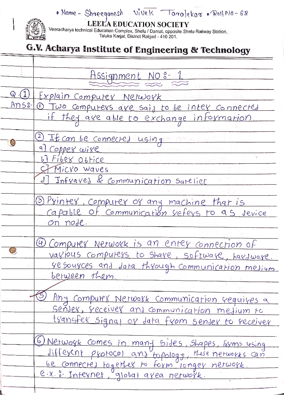 CN Assignment No.1 - yes - Computer Network - Studocu