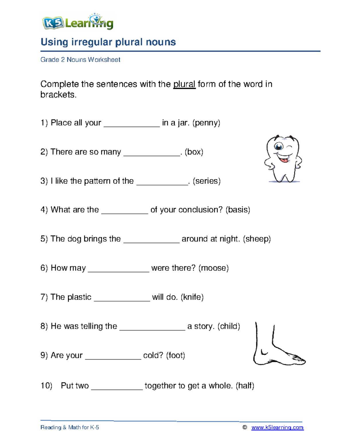 Grade 2 irregular plural nouns c - Using irregular plural nouns Grade 2 ...