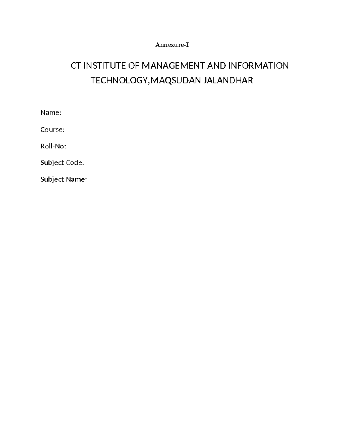 Front Page - Bachelor of Computer Applications - Annexure-I CT ...