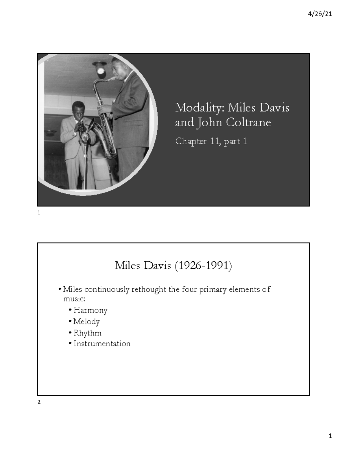 Jazz Appreciation Chpt. 11a slides - Modality: Miles Davis and John ...