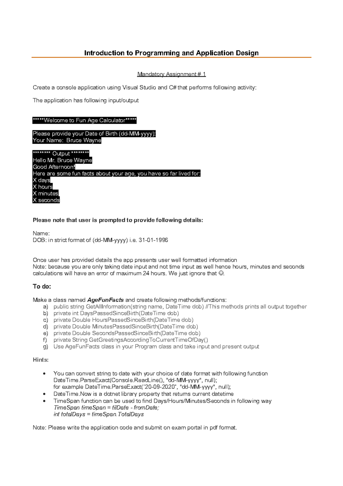Mandatory Assignment Nr 1 Introduction To Programming And Application Design Mandatory