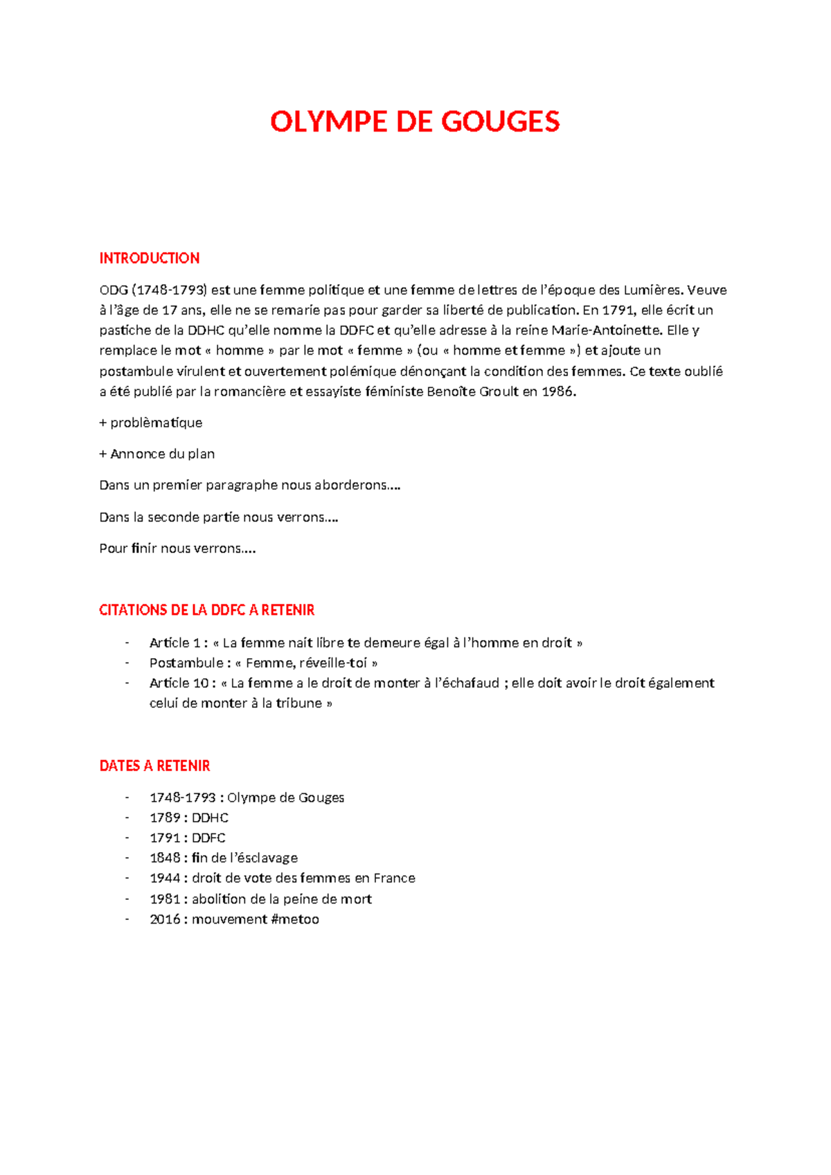 Olympe De Gouges - OLYMPE DE GOUGES INTRODUCTION ODG (1748-1793) est ...