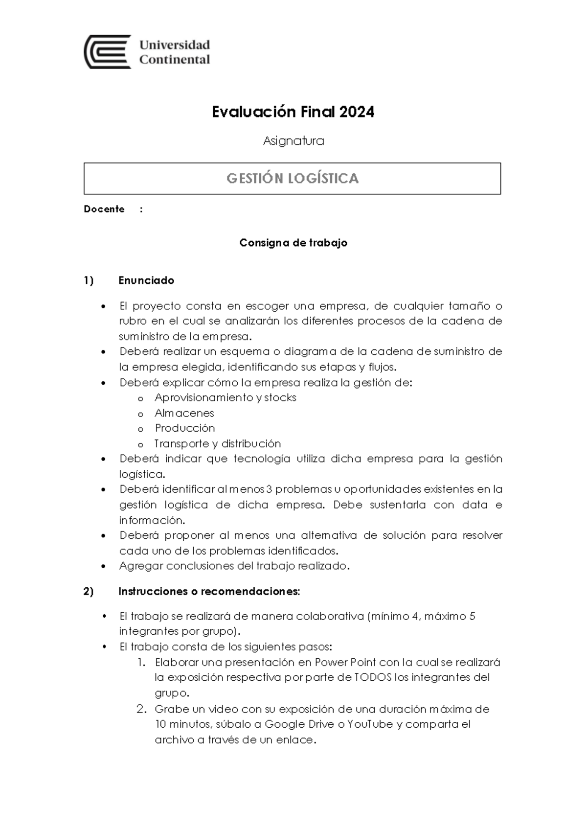 Plantilla Rúbrica evaluación final GLOG - Evaluación Final 2024 Asignatura Docente : Consigna de ...
