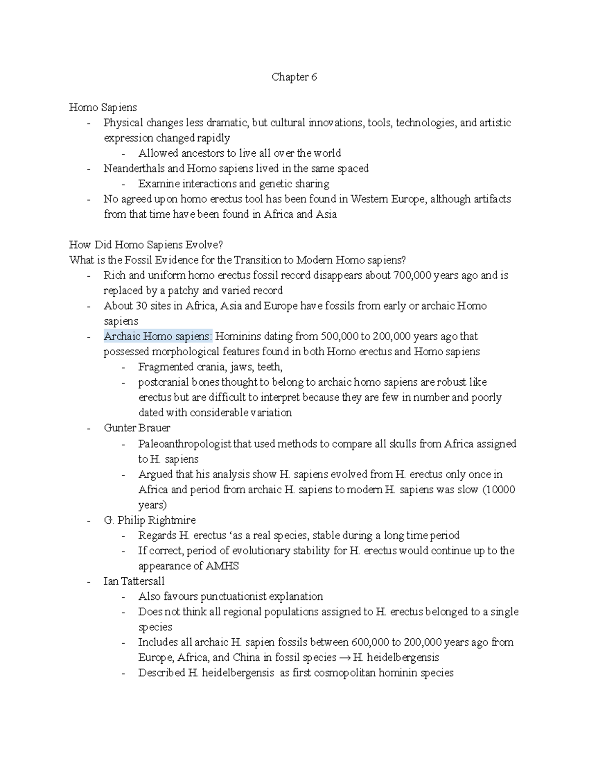 Anthro Chapter 6, 7, and 8 Notes - Chapter 6 Homo Sapiens Physical ...
