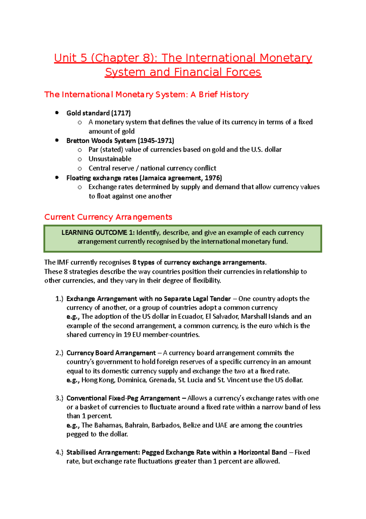 Unit 5 (Chapter 8)- The international monetary system and financial ...