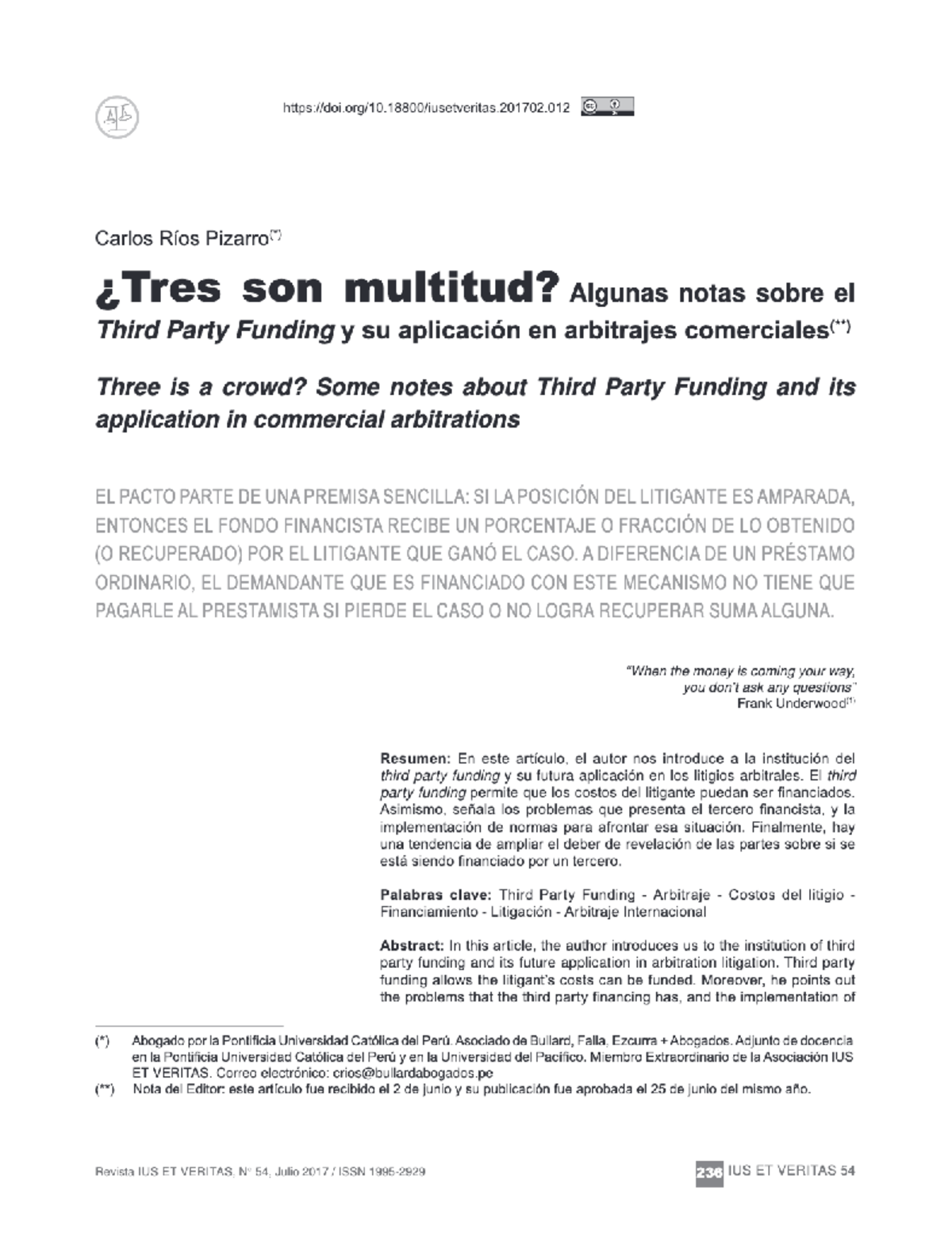 ¿Tres son multitud Algunas notas sobre el Third Party Funding y su ...