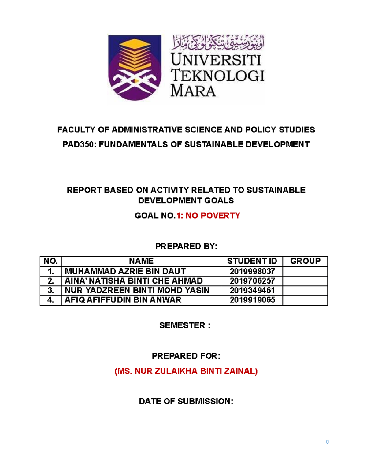 PAD350 - NO Poverty - example assignment - 0 FACULTY OF ADMINISTRATIVE ...