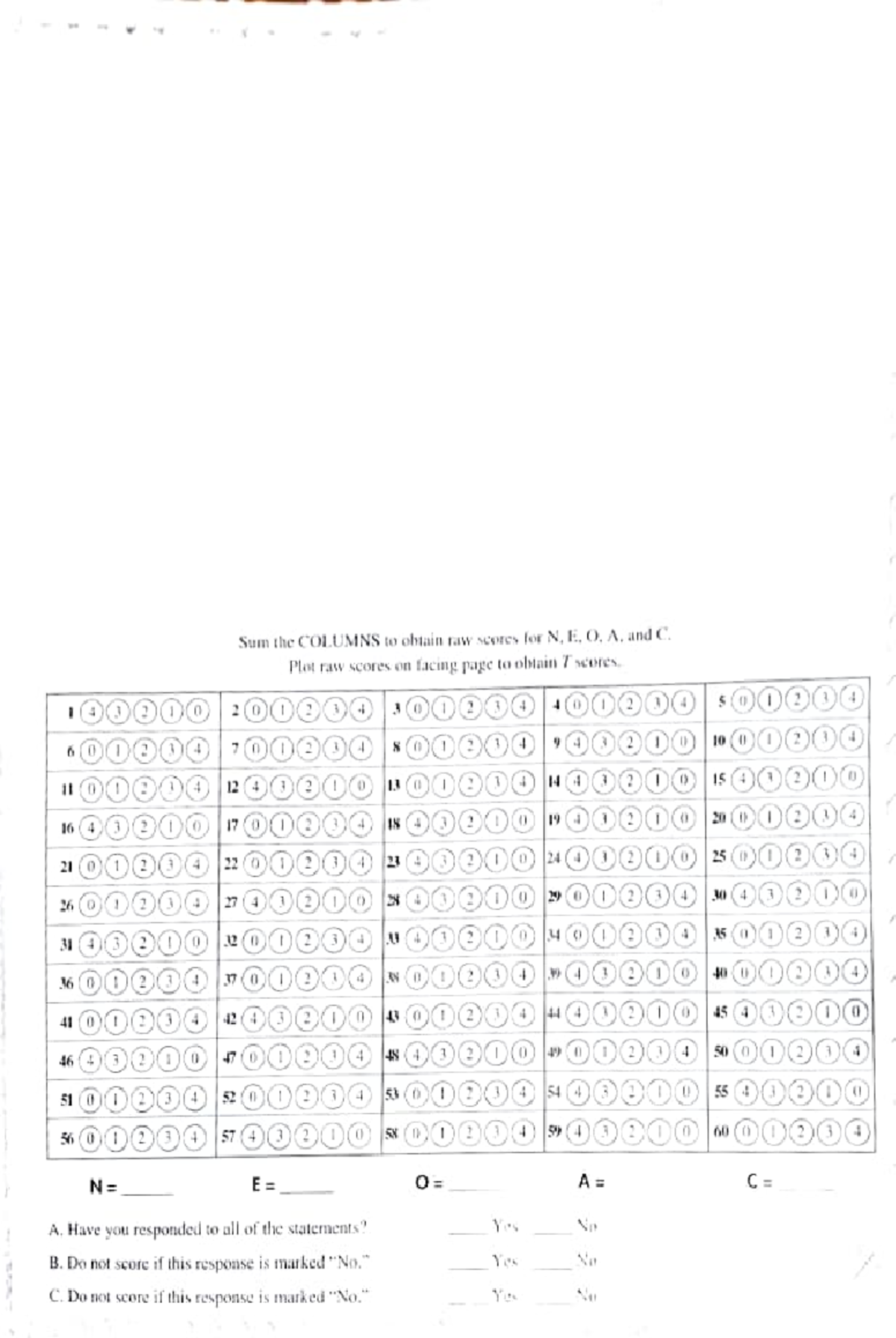 NEO FFI Scoring - Personality Inventory NEO FFI - Sum the COLUMMNS to ...