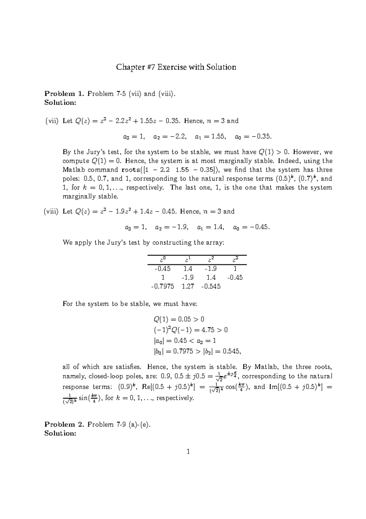 Chap 7 Exercise - Chapter #7 Exercise with Solution Problem 1. Problem ...
