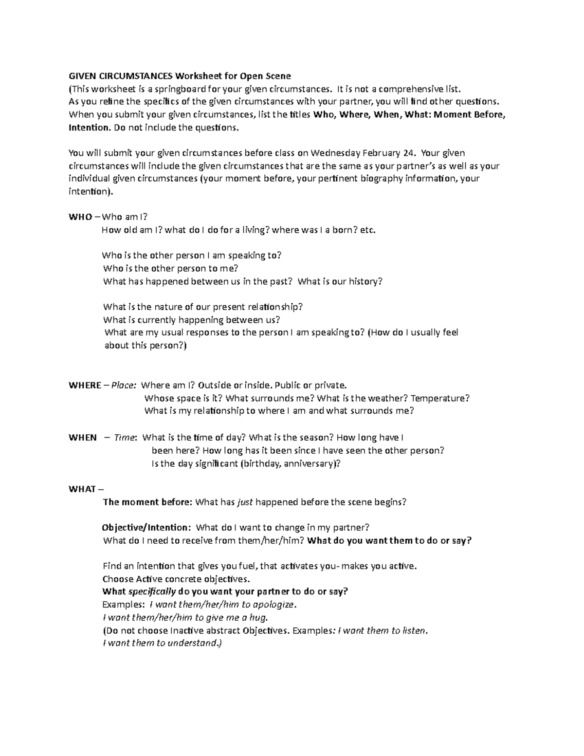 Given Circumstances 130 Worksheet for Open Scene 2021 2-1 - GIVEN ...