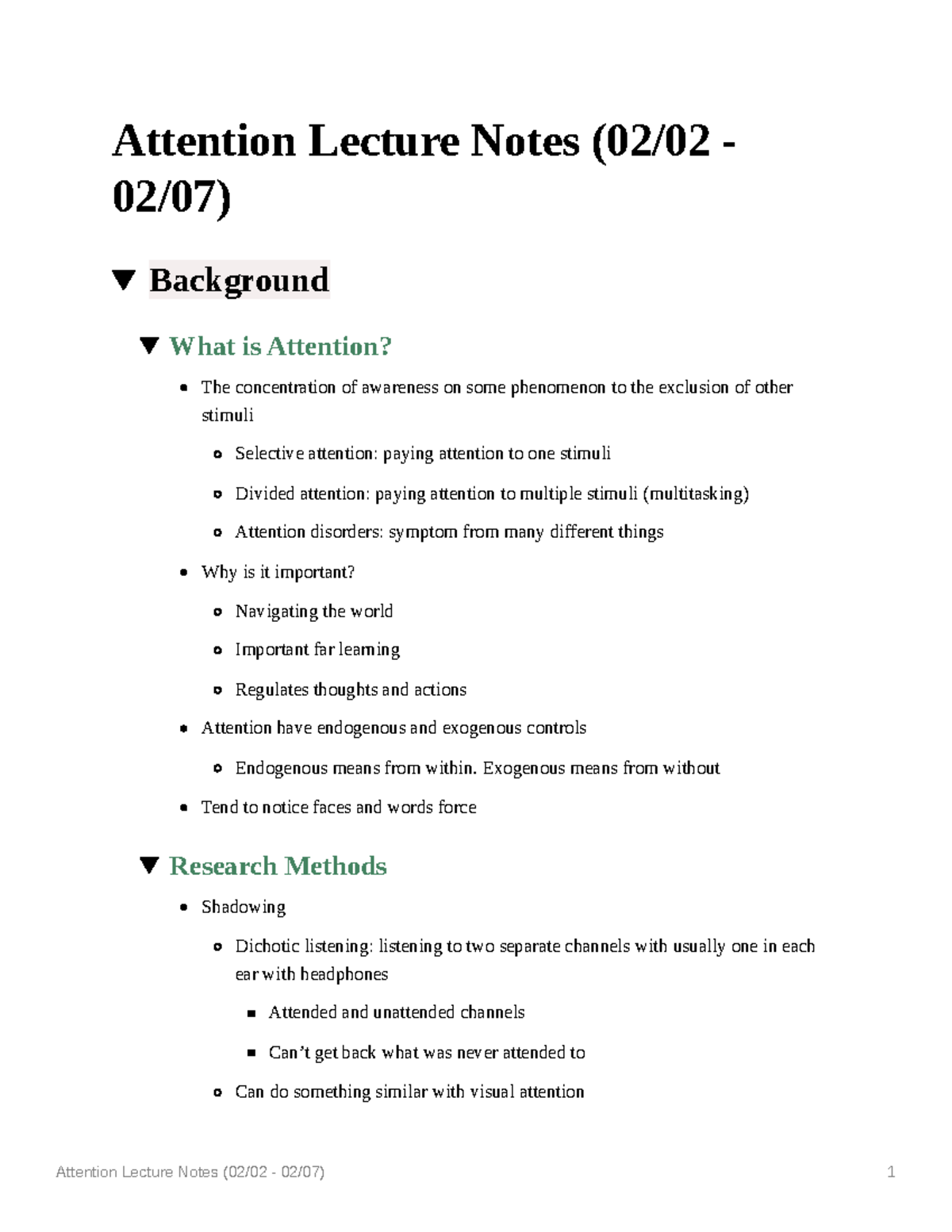 Attention Lecture Notes (0202 - 0207) - Attention Lecture Notes (02/02 ...