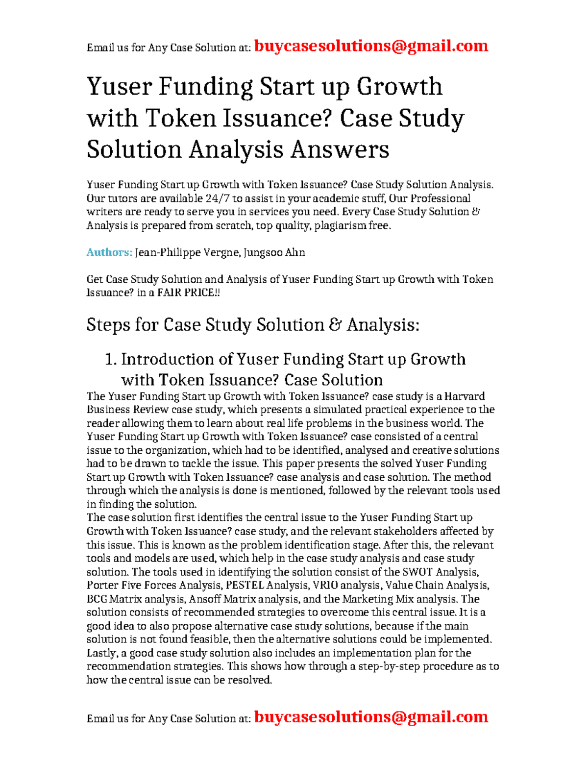 Case Solution Yuser Funding Start up Growth with Token Issuance - Yuser Funding Start up Growth ...