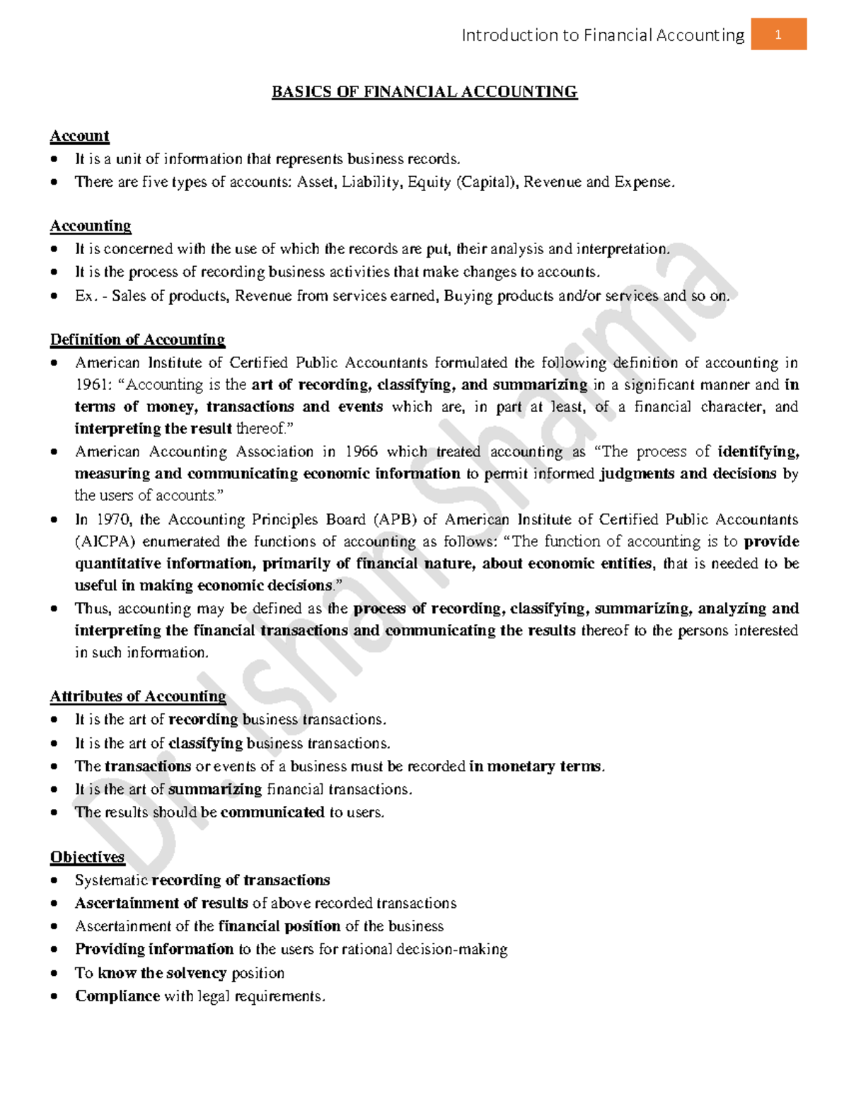 Basics of Accounting - Notes financial - BASICS OF FINANCIAL ACCOUNTING ...