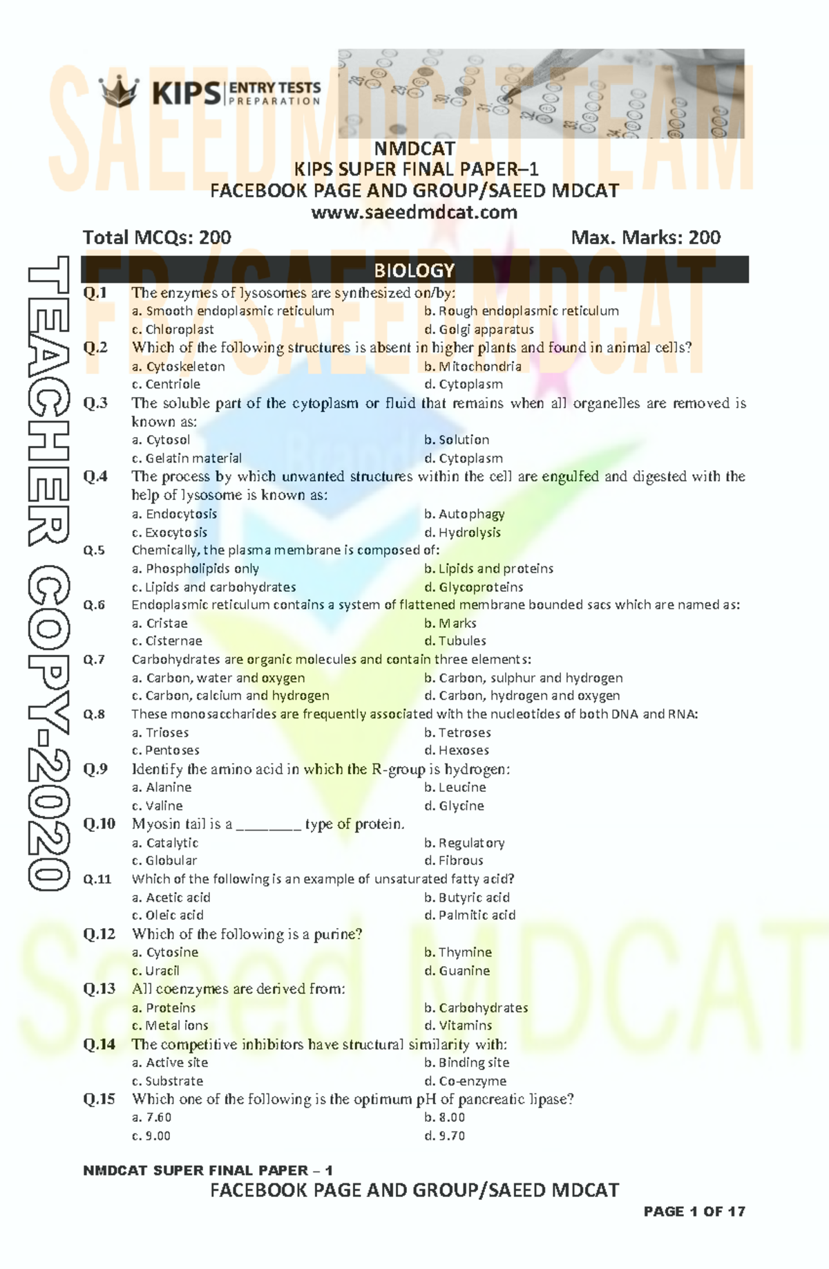 KIPS Nmdcat(P) FLP-1 By Saeed Mdcat Platform - NMDCAT SUPER FINAL PAPER ...
