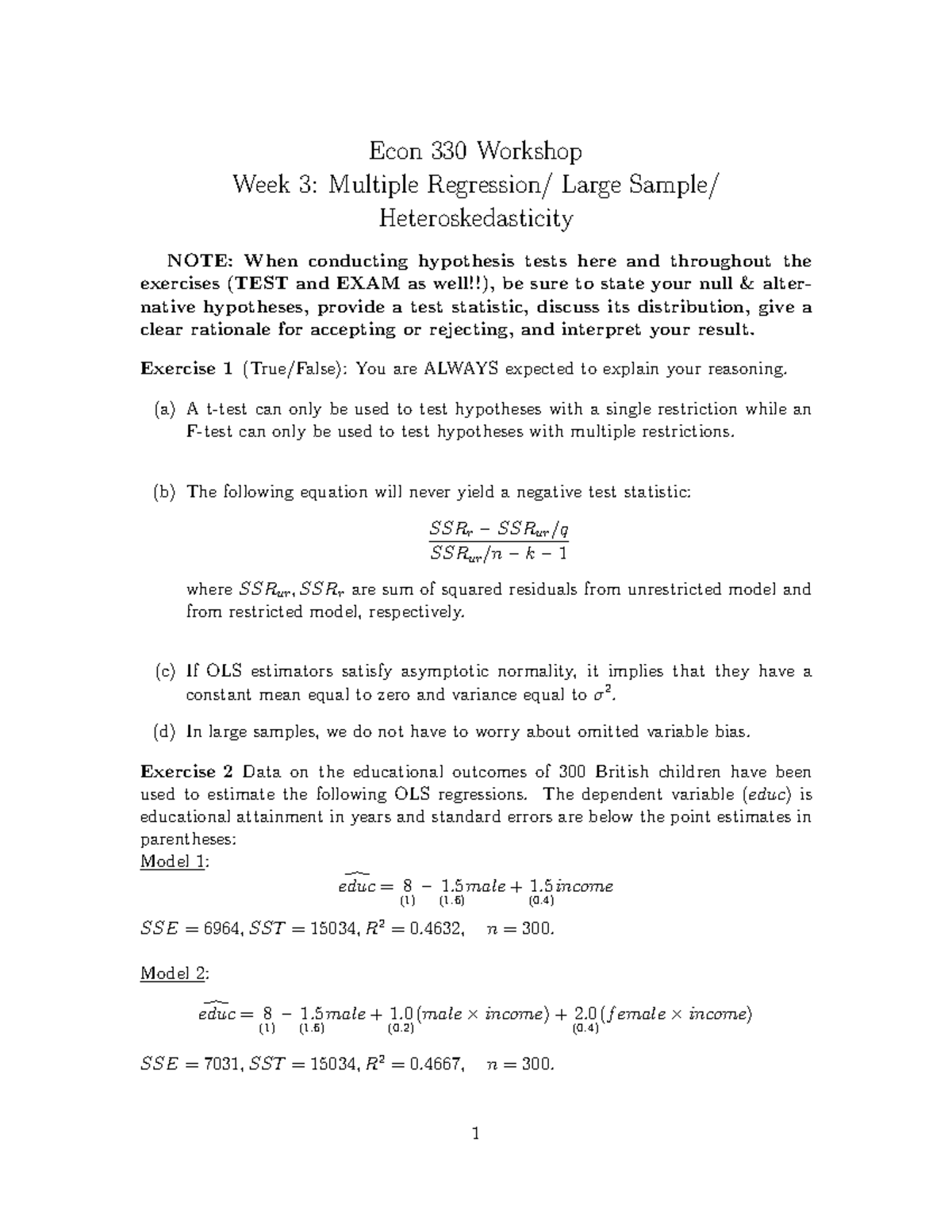 Week 3 Workshop - Ejercicios en ingles de econometría - Econ 330 ...