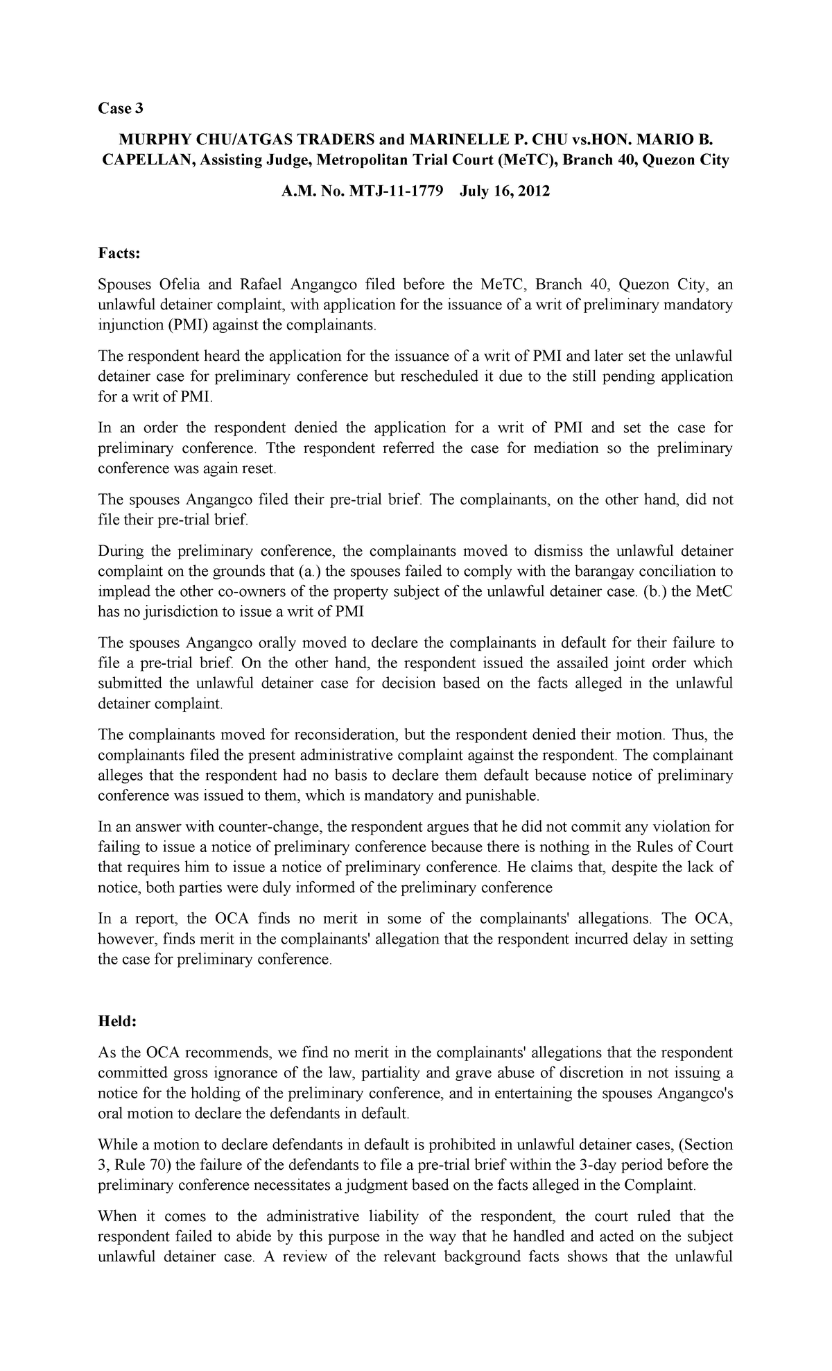 Case-digest - Case digest - MURPHY CHU/ATGAS TRADERS and MARINELLE P ...