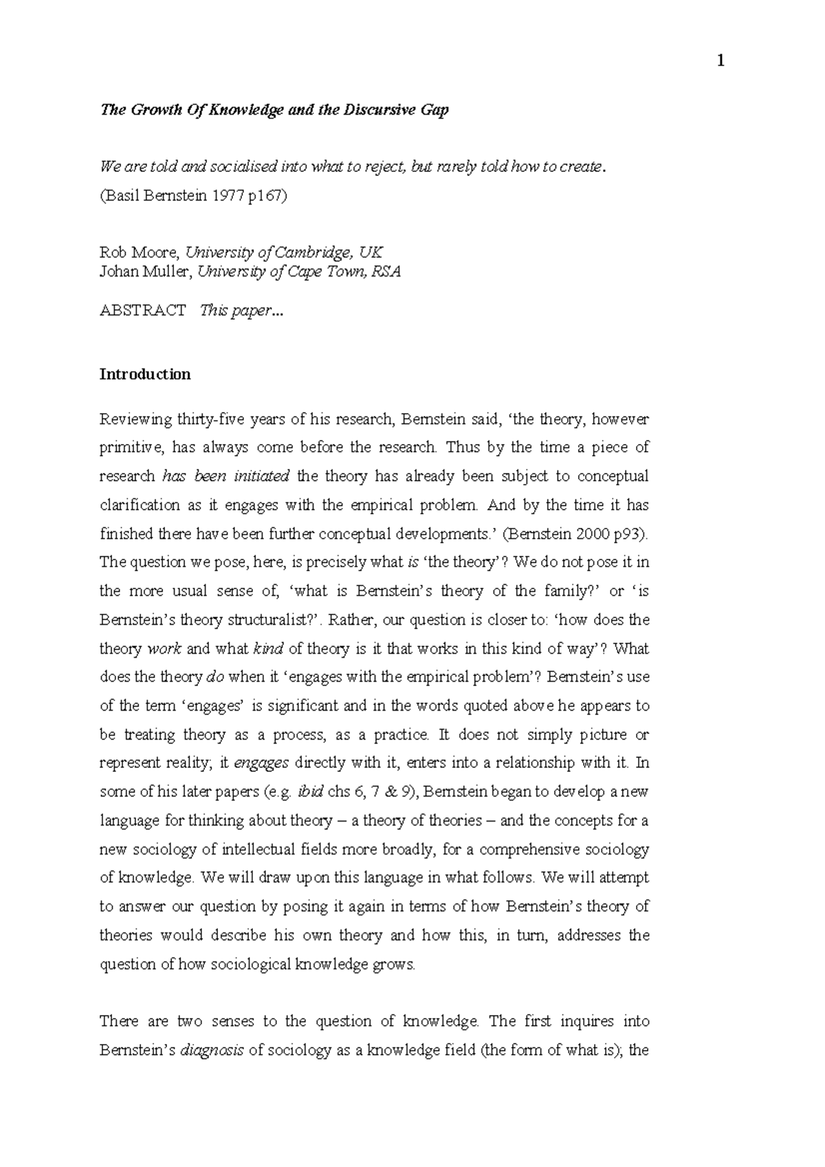 Moore-muller - THE GROUP OF KNOWLEGE AND THE DISCURSIVE GAP - The ...