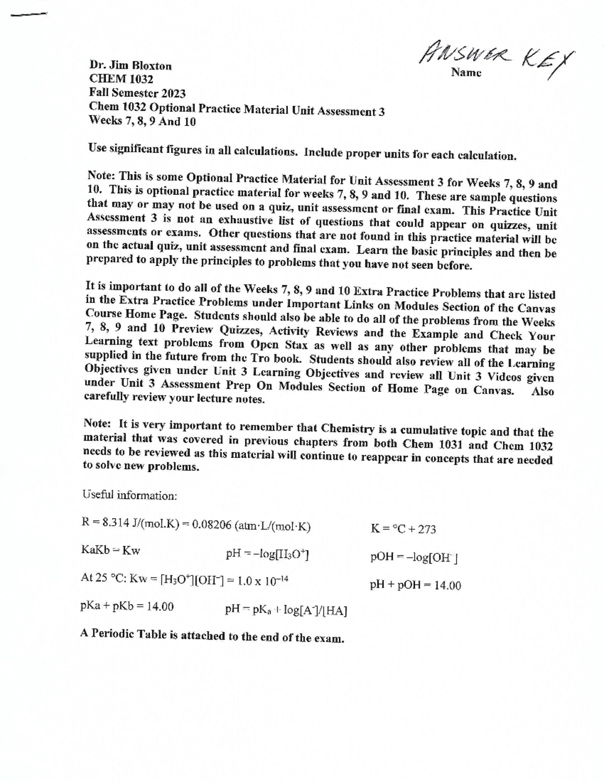 Answer Key For Practice Material For Unit Assessment 3 - Dr. Jim ...