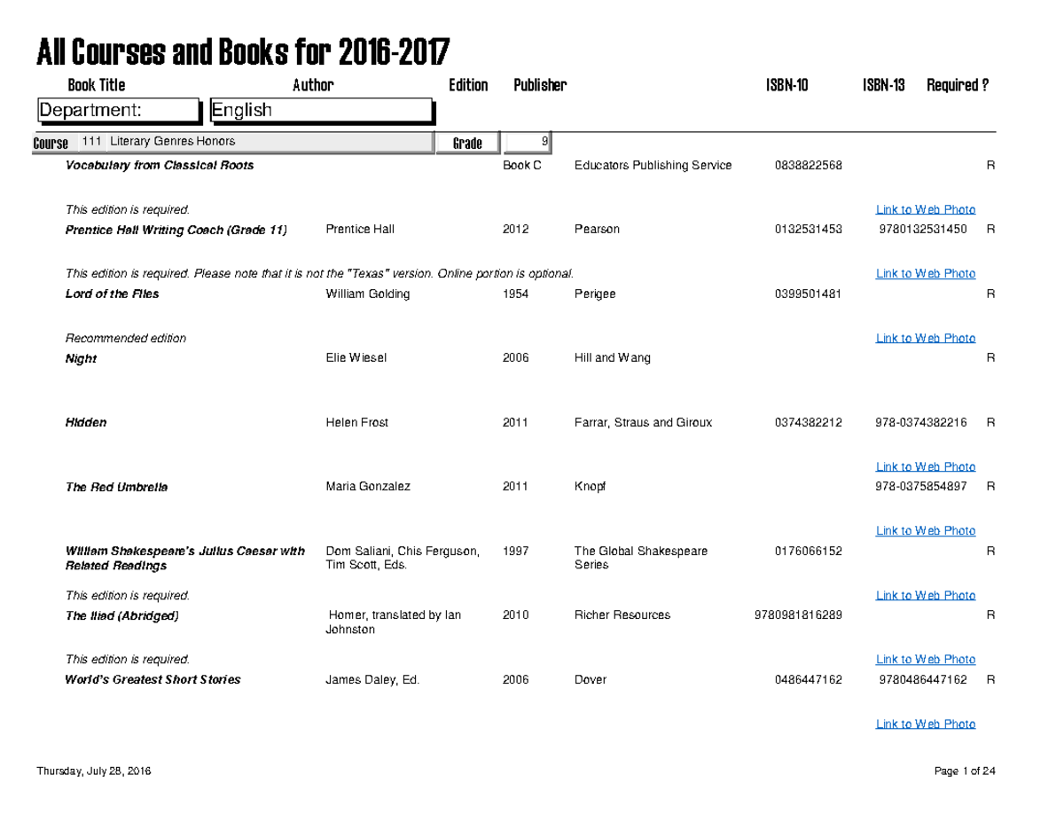 All School Book List Updated 7-28-16 - All Courses and Books for 2016 ...