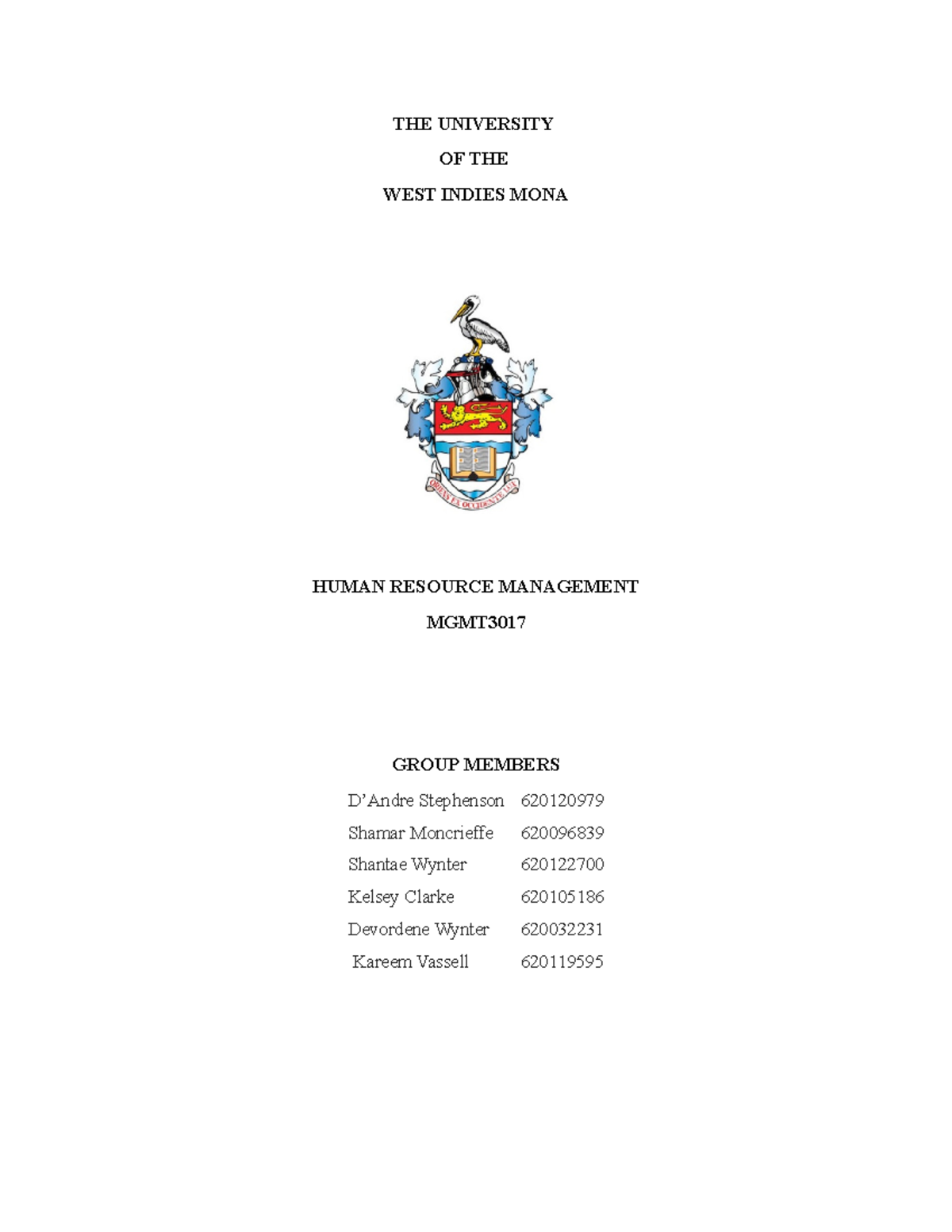 MGMT3017-HRM-Group Document - THE UNIVERSITY OF THE WEST INDIES MONA ...