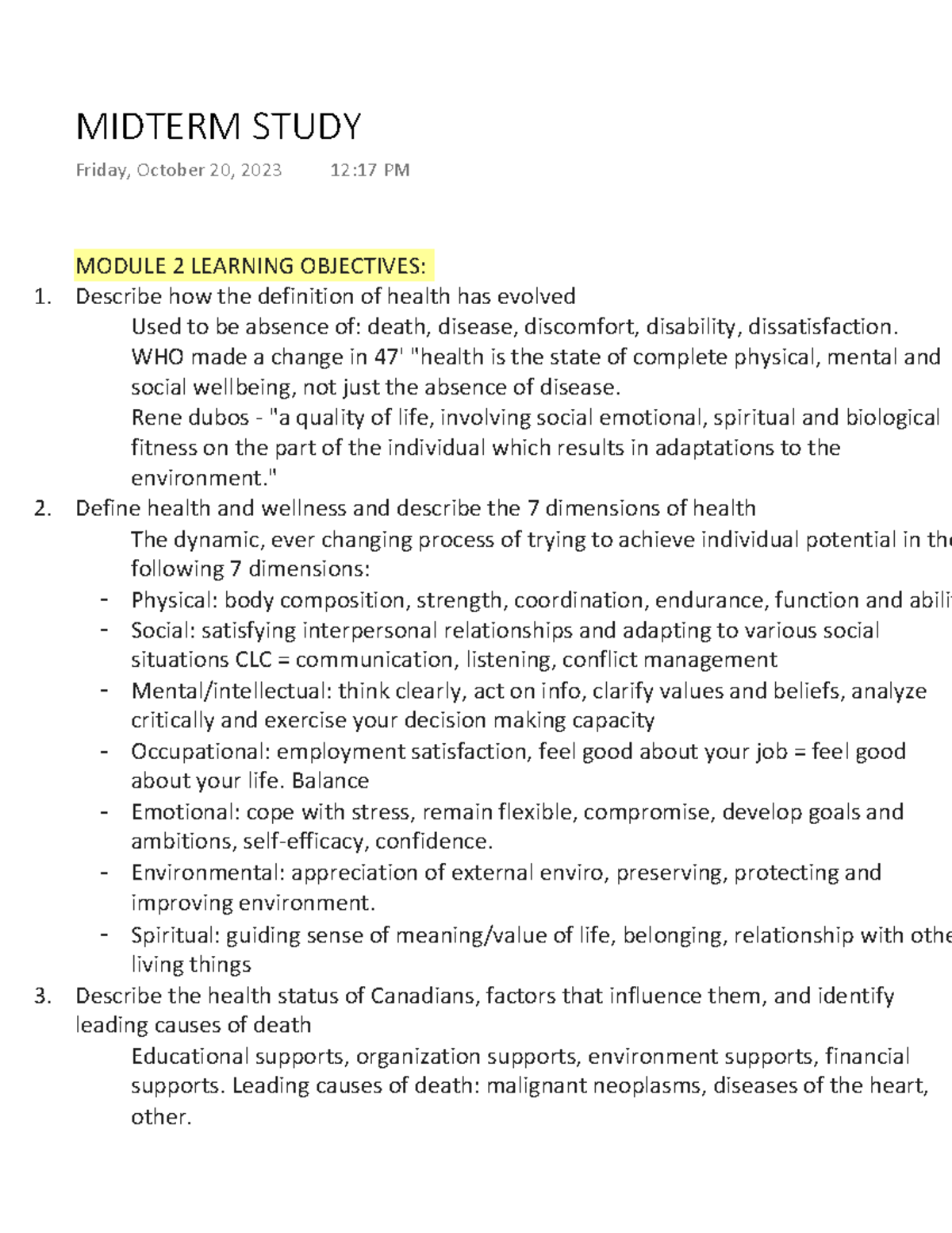 223 Midterm Study - Summary Contemporary Health Issues - MODULE 2 LEARNING OBJECTIVES: Describe ...