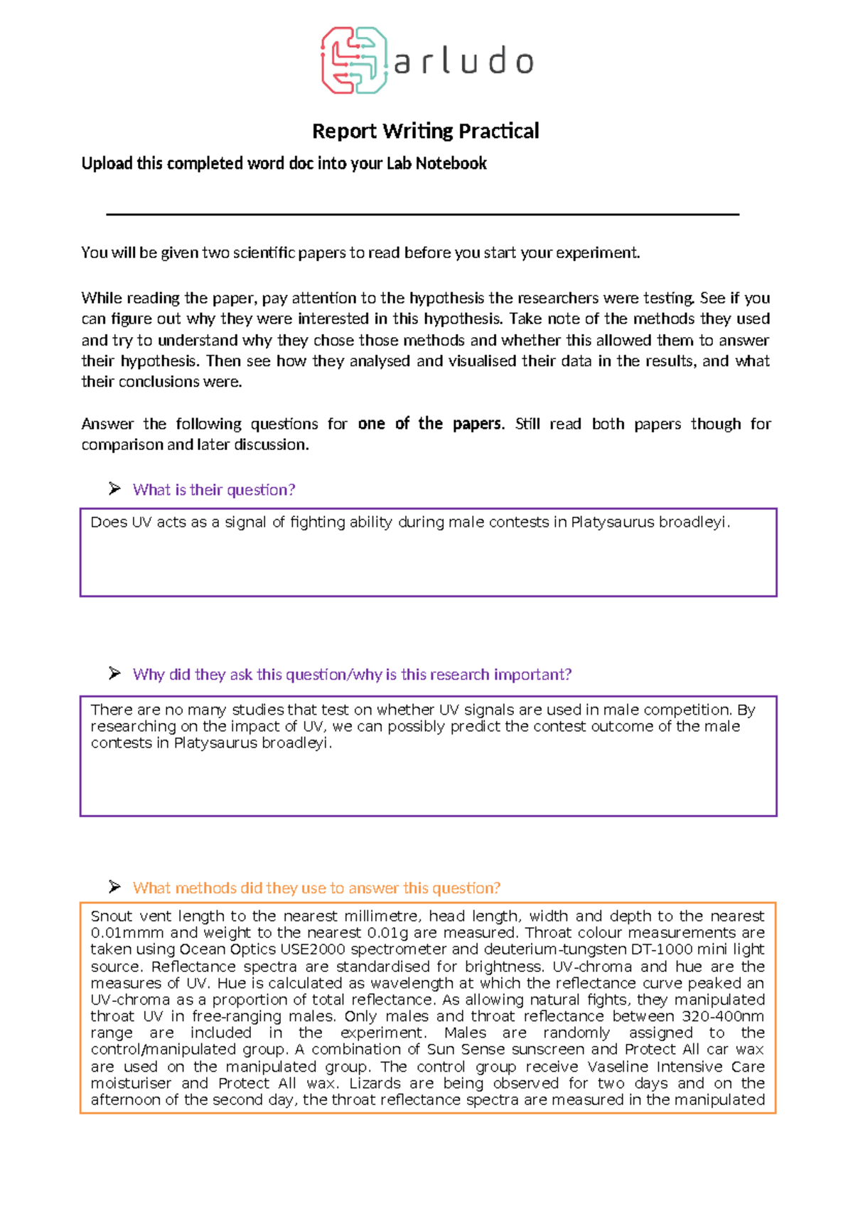 Practical 8 Data Analysis & Report Writing Worksheet BIOL1906 2021 ...