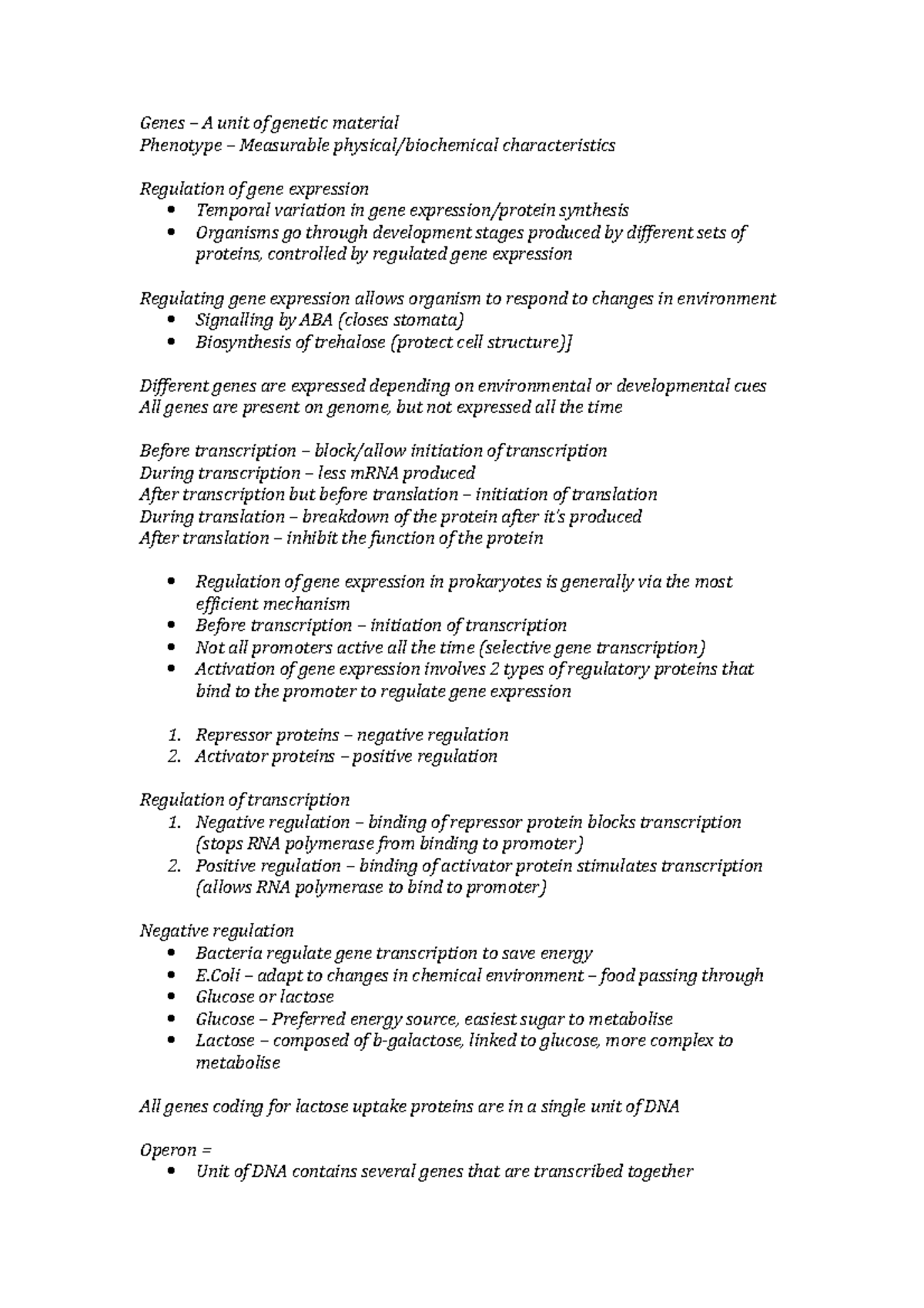 Lecture 13 - Regulation of gene expression - Genes – A unit of genetic ...