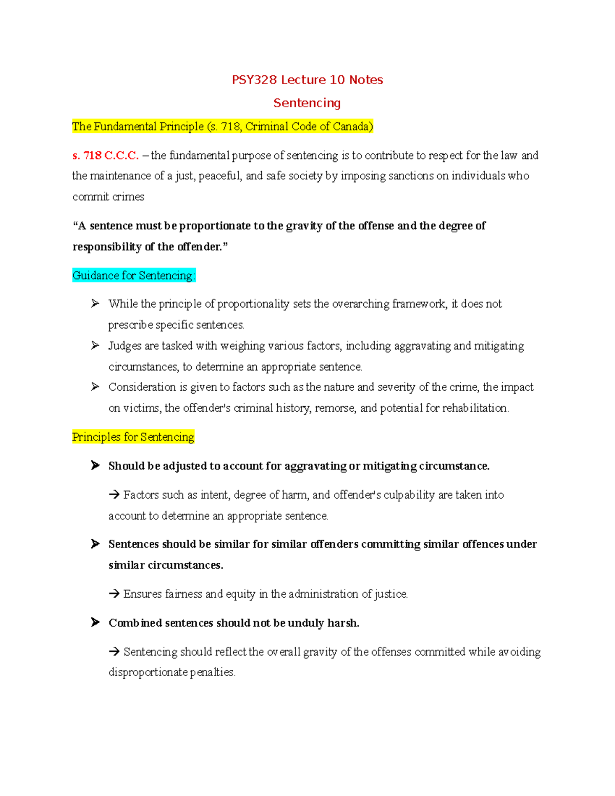 PSY328 Lecture 10 Notes - PSY328 Lecture 10 Notes Sentencing The ...