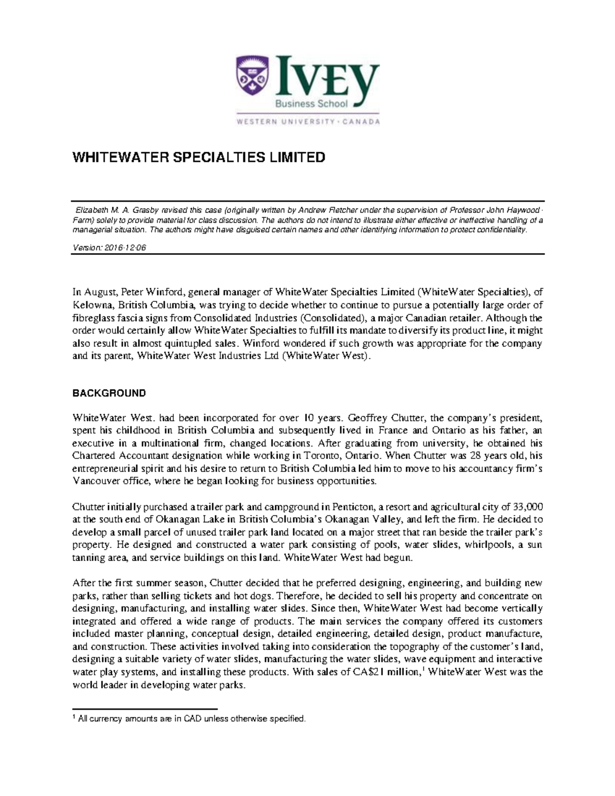 Whitewater specialties limited case - WHITEWATER SPECIALTIES LIMITED ...
