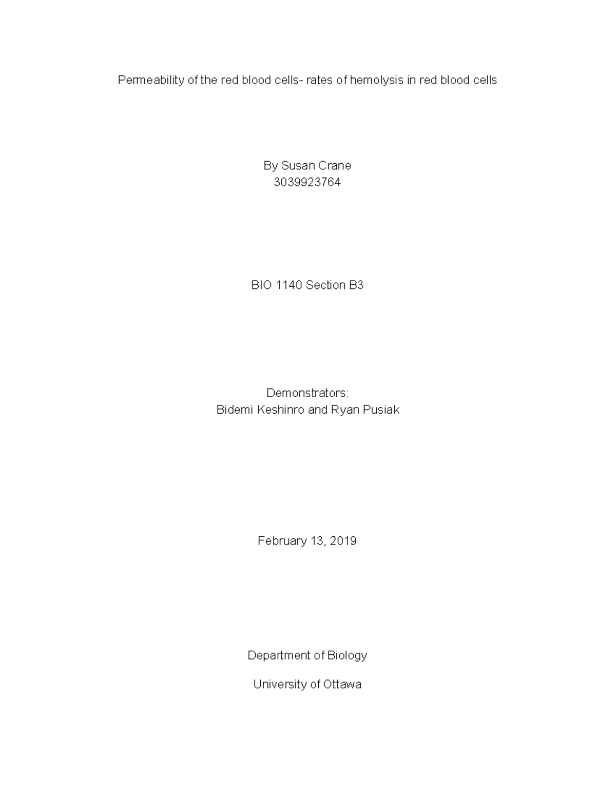 Lab 2 - Assignment Permeability Of The Red Blood Cells- Rates Of ...