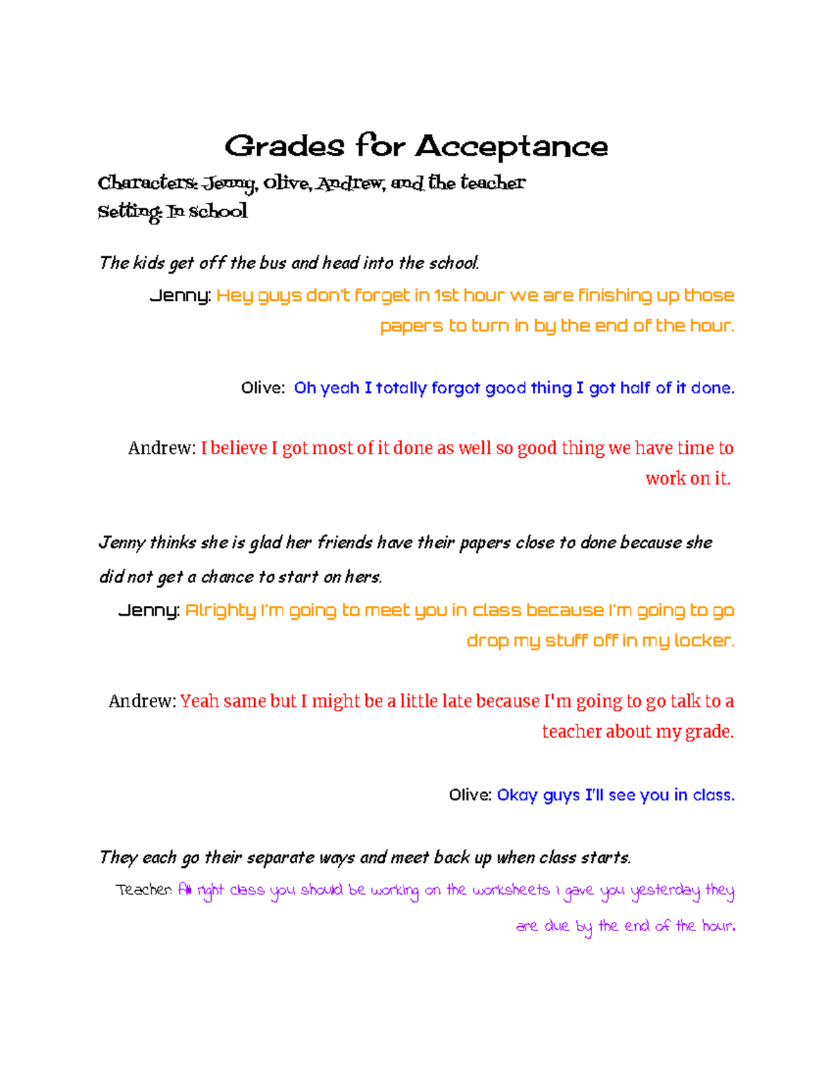 PSA Script - hjmvgyj - Grades for Acceptance Characters: Jenny, Olive ...
