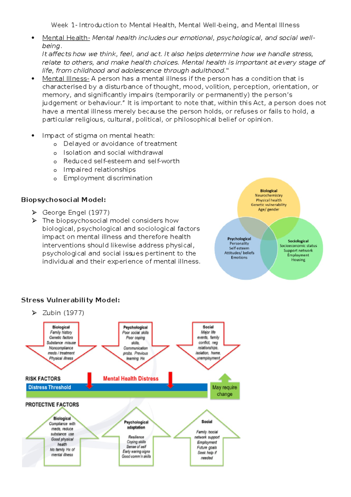 Week 1- Introduction to Mental Health, Mental Well-being and Mental ...