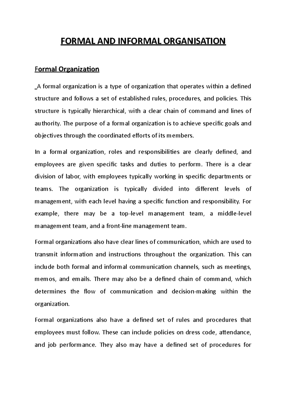 Formal and Informal Organisation - FORMAL AND INFORMAL ORGANISATION ...
