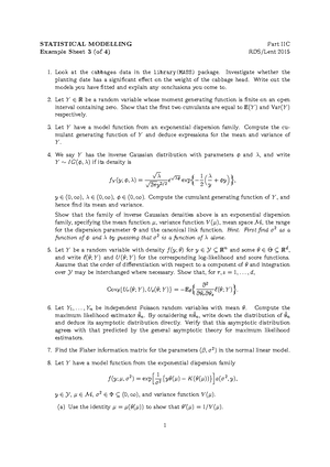 Statistical Modelling 2014-2015 Example Sheet 4 - STATISTICAL MODELLING Part IIC Example Sheet 4 ...